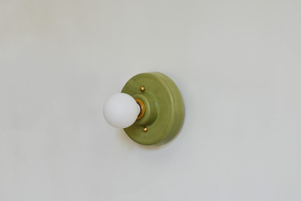 Hallie Wall or Ceiling Light, White Porcelain and Brass – Quittner